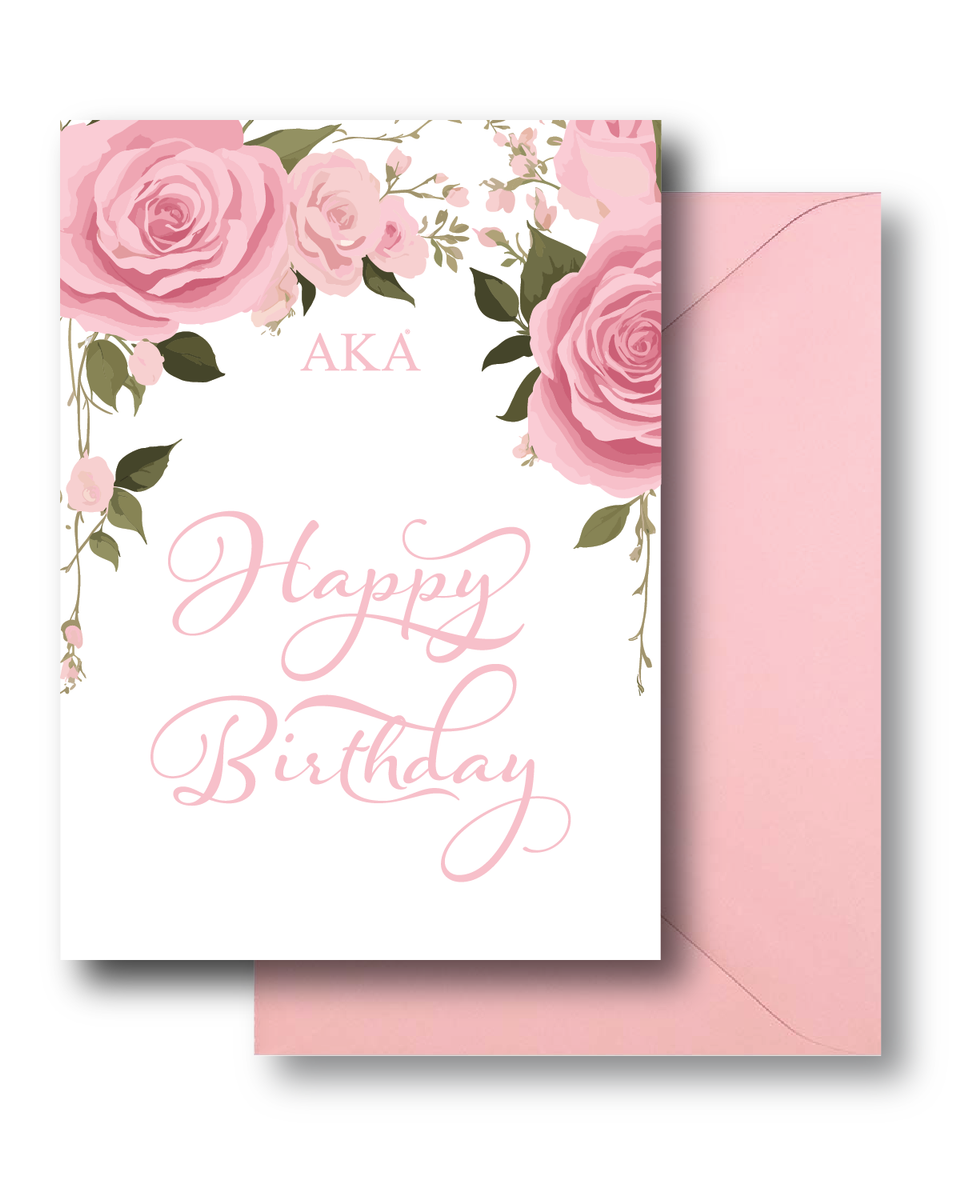 AKA Pink Rose Birthday Greeting Card – The Greek Penn