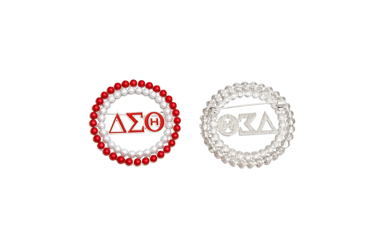 DST Letters Red and White Pearl Brooch – The Greek Penn